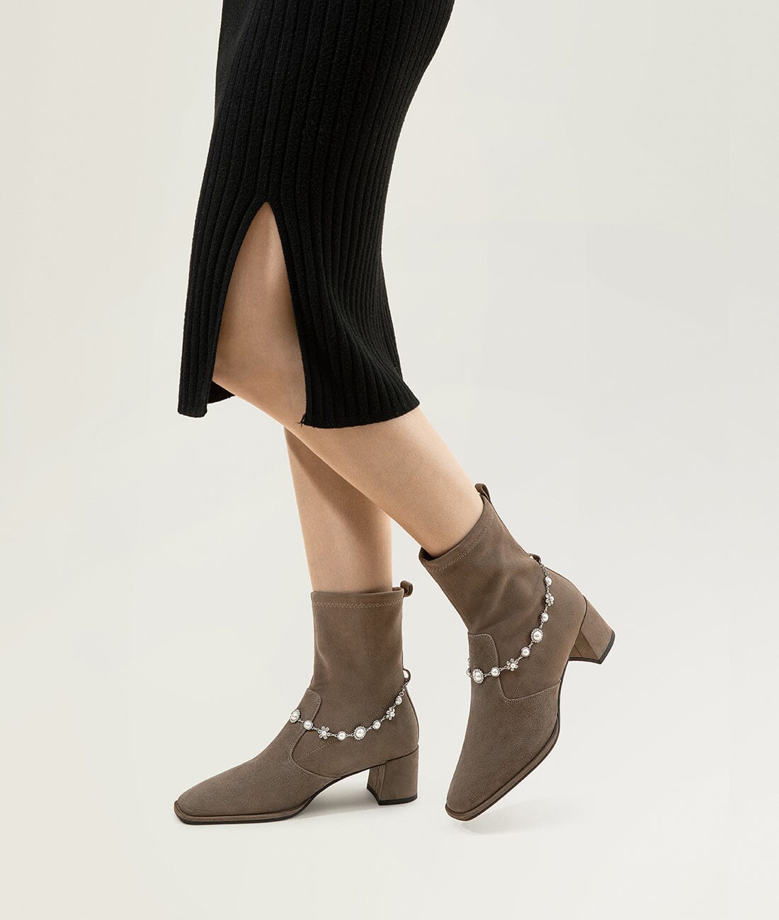 Warmtech Boots | Suede Oatmeal Toast Ankle Boot with Block Heel | 7or9 ...